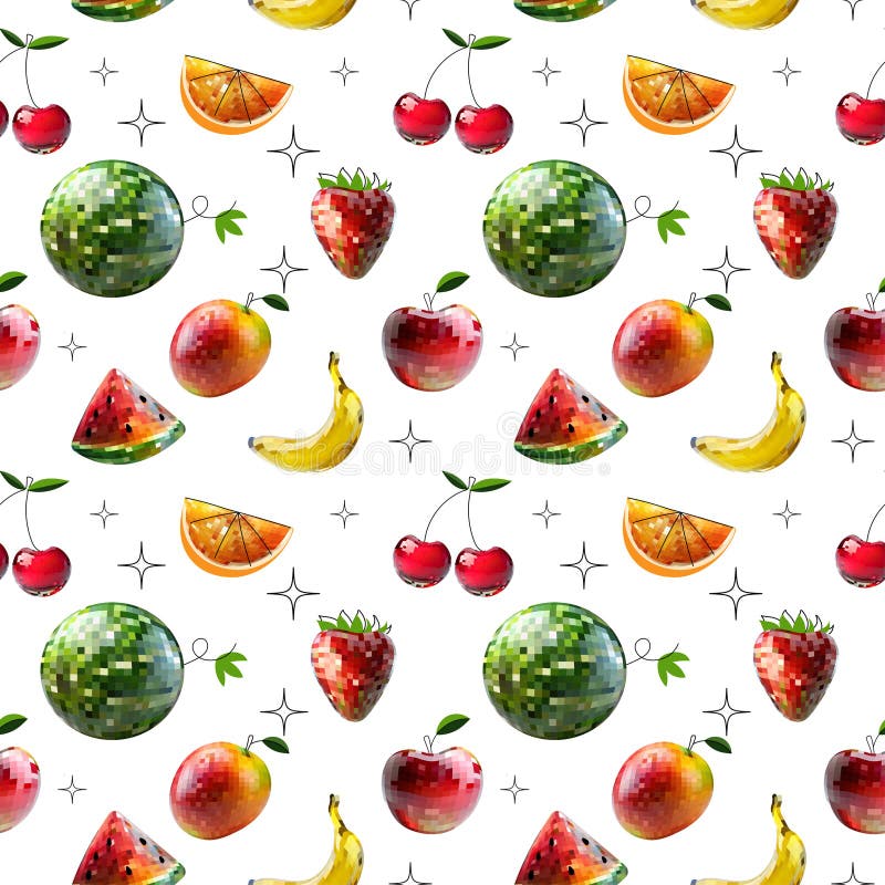 Seamless Disco Mirror Ball Pattern Cherry, Watermelon, Banana. Mosaic ...