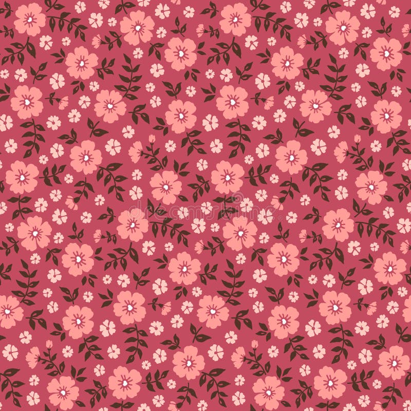 Seamless Ditsy Retro Floral Pattern in Vector. Small Pink Flowers on a ...