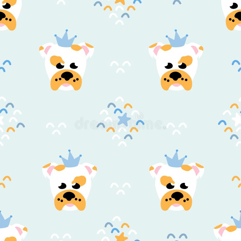 Seamless Dog Pattern with Decor Elements. Muzzle of Pet with Crown ...