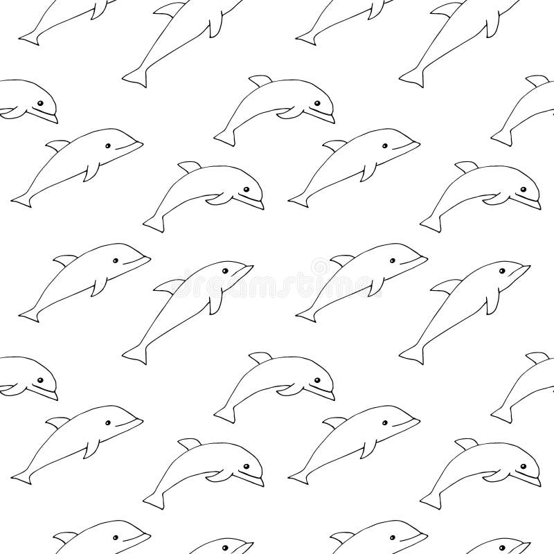 Seamless Dolphin Pattern, Vector Illustration, Hand Drawn Stock Vector ...
