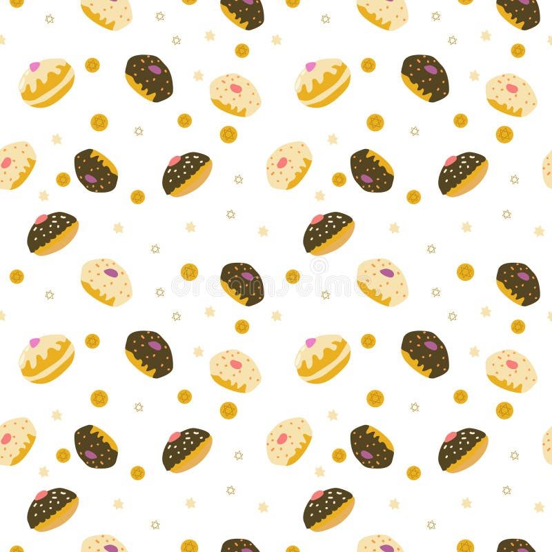 Seamless Donut Pattern with Chocolate, Vanilla, and Sprinkles on White ...
