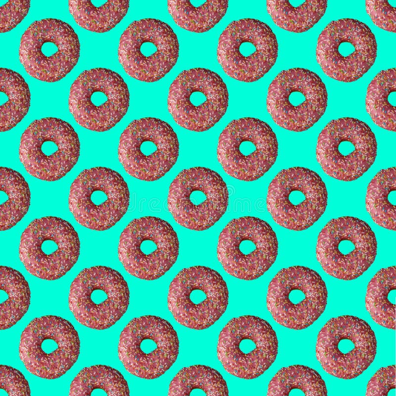 Seamless Donut Pattern with a Shadow on a Turquoise Background Stock ...