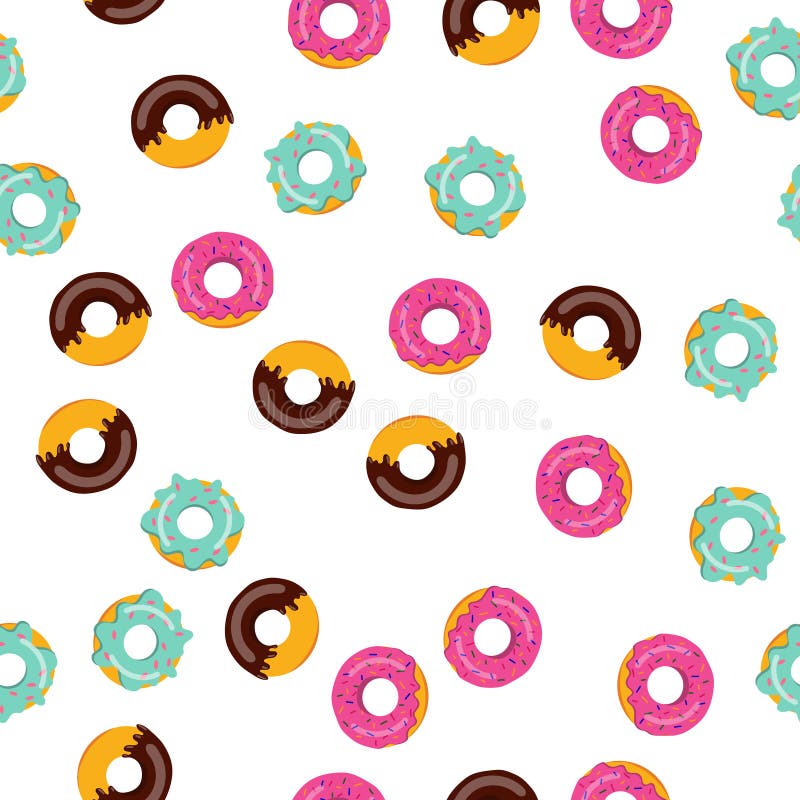 Seamless Donut Pattern with Blue Glaze. Vector Illustration on a White ...