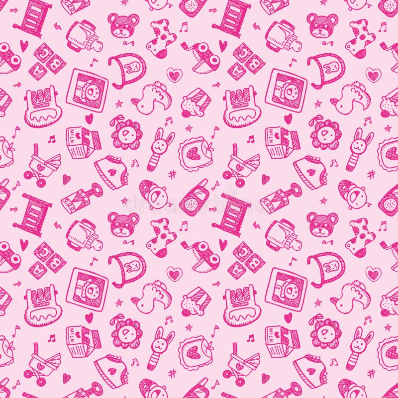 Seamless Doodle Baby Pattern Background Stock Vector - Illustration of ...
