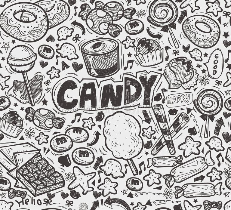 Seamless Doodle Candy Pattern Stock Vector - Illustration of chocolate, backdrop: 32890102