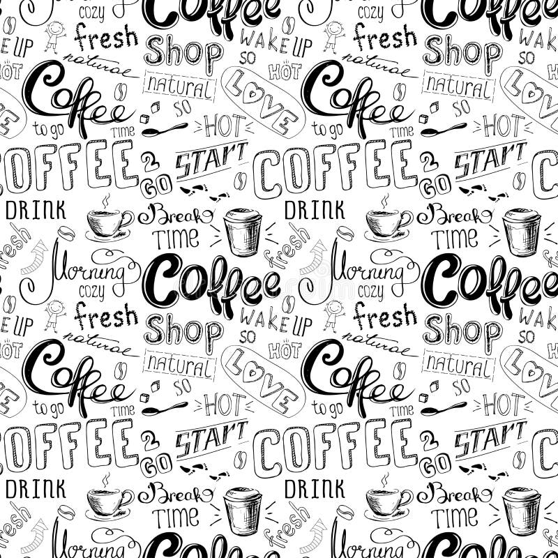 Seamless Doodle Coffee Pattern Stock Vector - Illustration of black ...