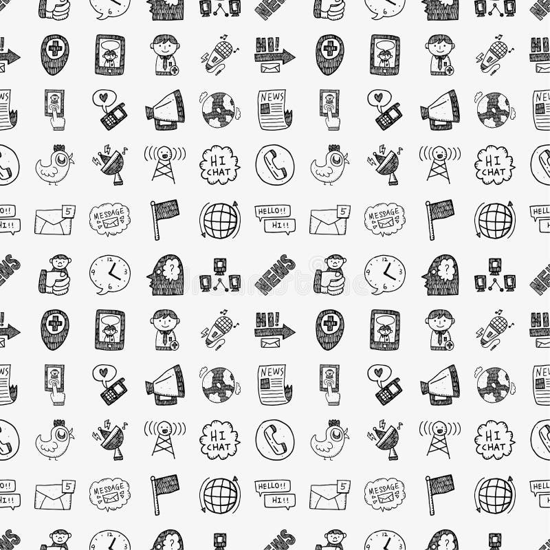 Seamless Doodle Communication Pattern Stock Vector - Illustration of ...