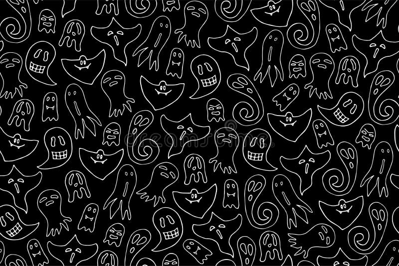 Seamless Doodle Halloween Ghosts Pattern Stock Illustration ...