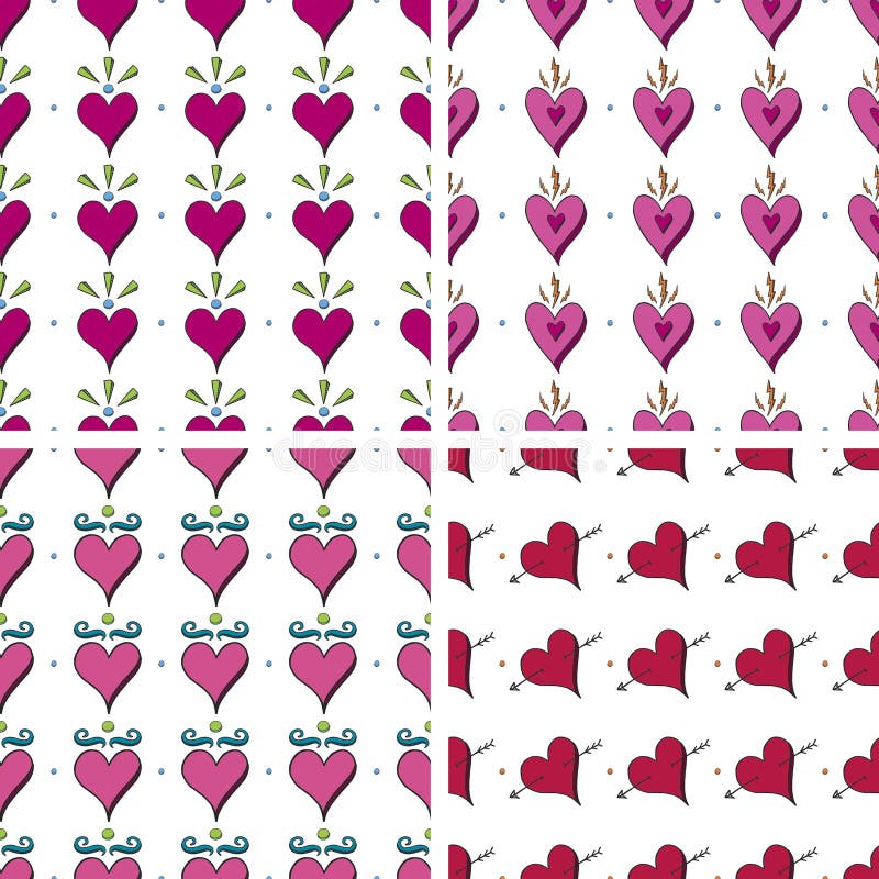 Seamless Doodle Heart Pattern Stock Vector - Illustration of pink ...