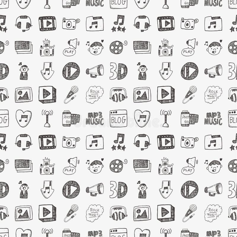 Seamless Doodle Media Pattern Stock Vector - Illustration of camera ...