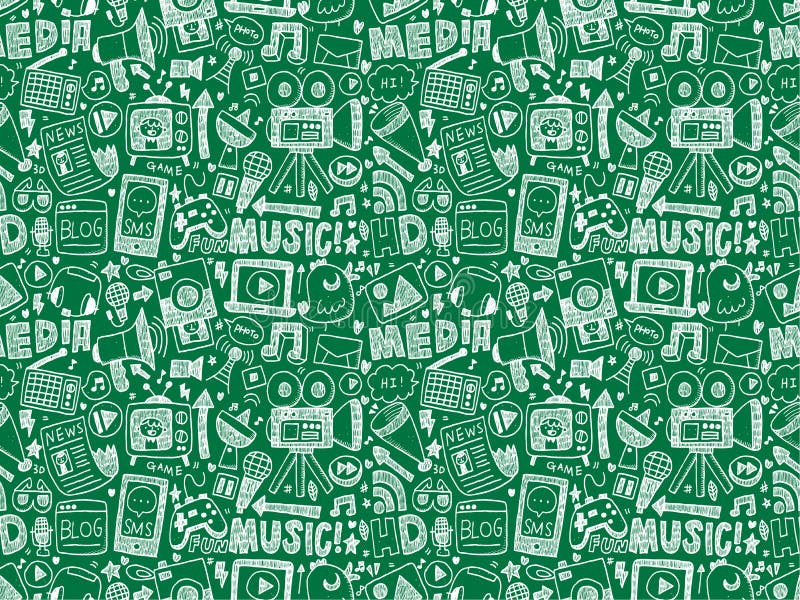 Seamless Doodle Media Pattern Stock Vector - Illustration of internet ...