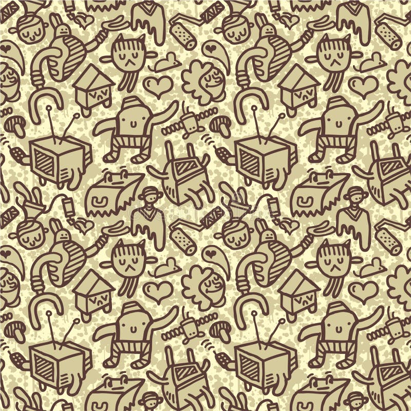 Seamless Funny Doodles Pattern Stock Vector - Illustration of drawn ...