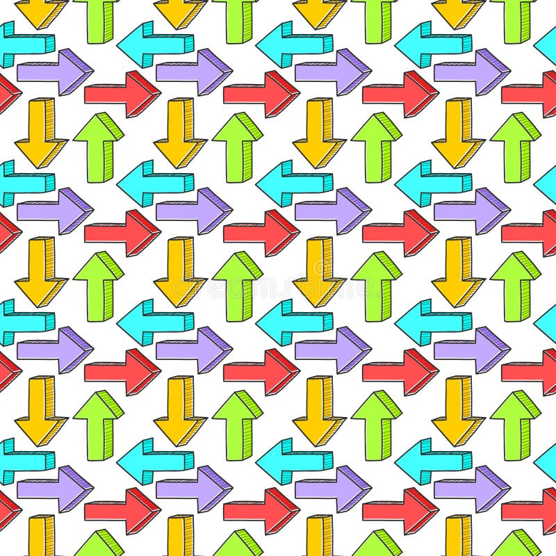 Seamless Doodle Pattern.Background of Multi-colored Arrows in Different ...
