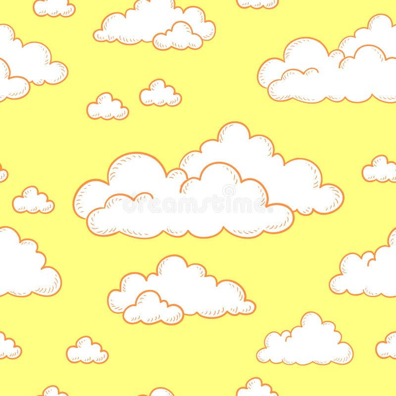 Seamless Doodle Pattern. Cartoon Clouds Contour on a Yellow Background ...