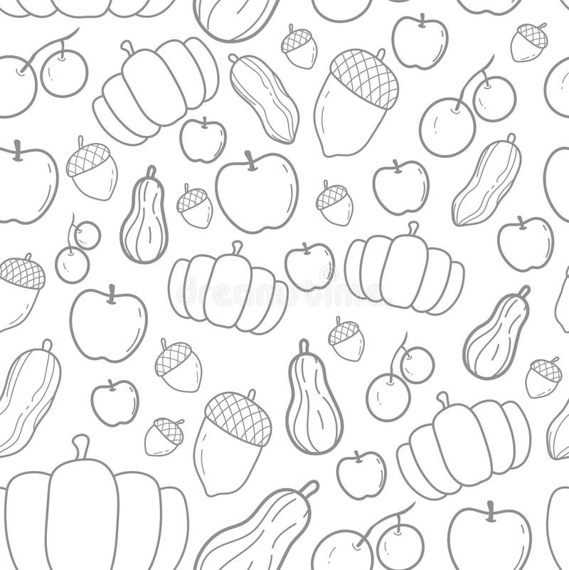 Seamless Doodle Pattern of Fruits and Vegetables Stock Vector - Illustration of seamless ...