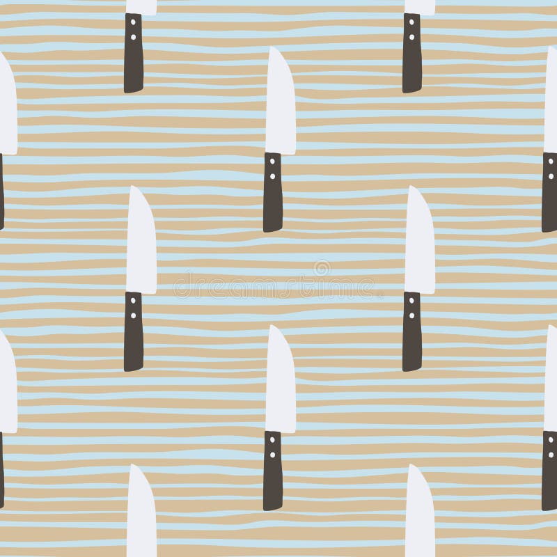 Seamless Doodle Pattern with Knife Grey Elements. Stripped Background ...