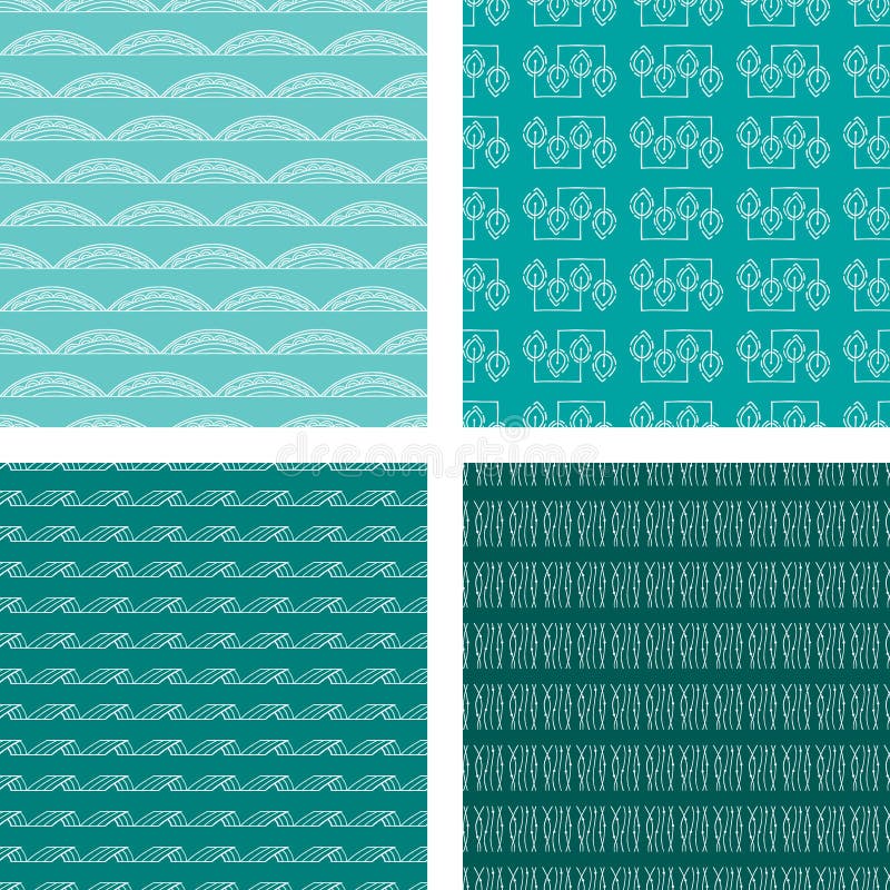 Seamless Doodle Pattern Set Turquoise Stock Vector - Illustration of ...