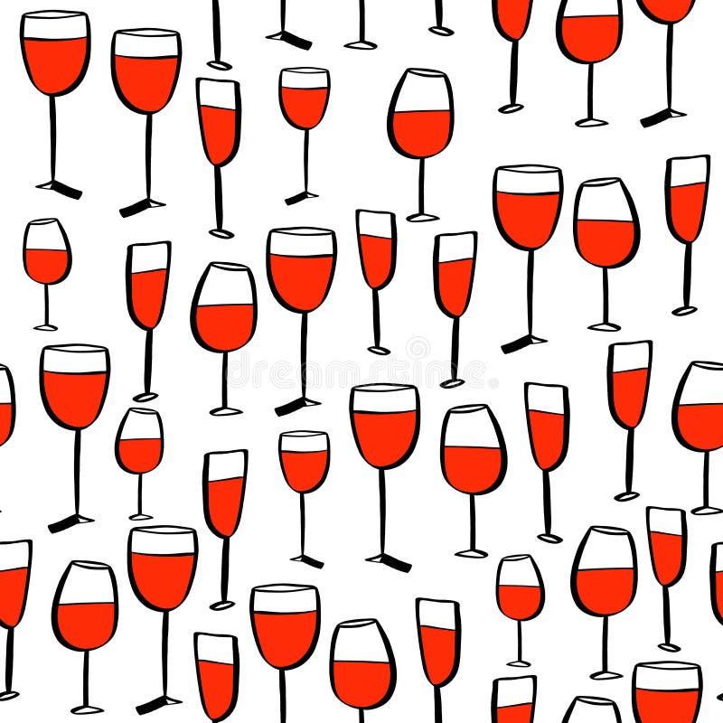 Seamless Doodle Sketches Pattern with Wine Glass. Vector Stock ...