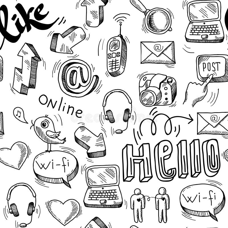 Seamless Doodle Social Media Pattern Background Stock Vector ...