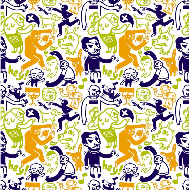 Seamless Funny Doodles Pattern Stock Vector - Illustration of drawn ...