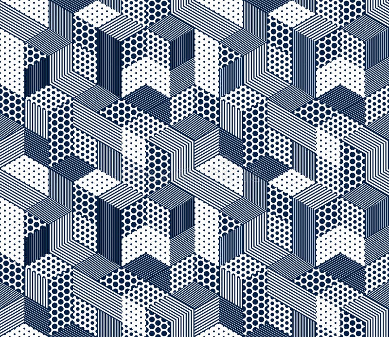 3D Dotted Cubes Seamless Pattern Vector Background, Dots Dimensional ...