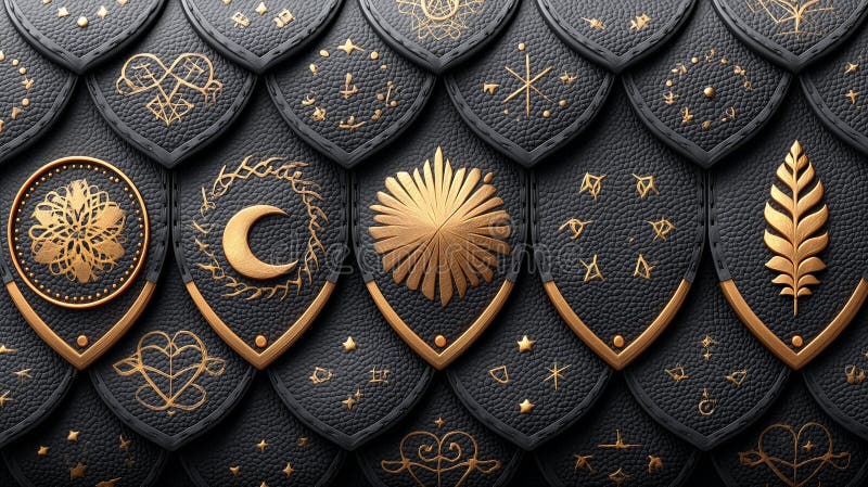Seamless Dragon Scale Pattern with Arcane Sigils Embossed on Black ...