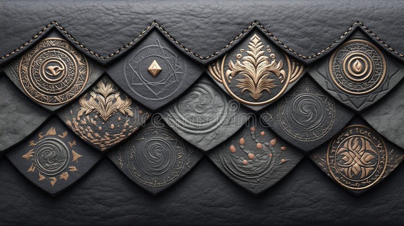 Seamless Dragon Scale Pattern with Arcane Sigils Embossed on Black ...