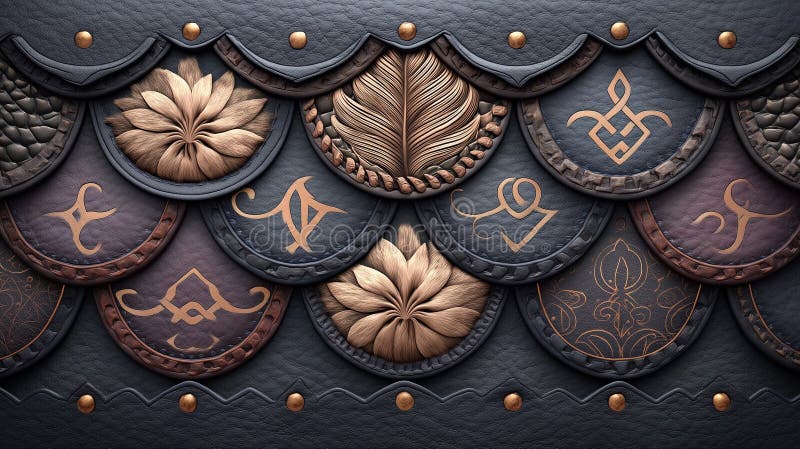 Seamless Dragon Scale Pattern with Arcane Sigils Embossed on Black ...