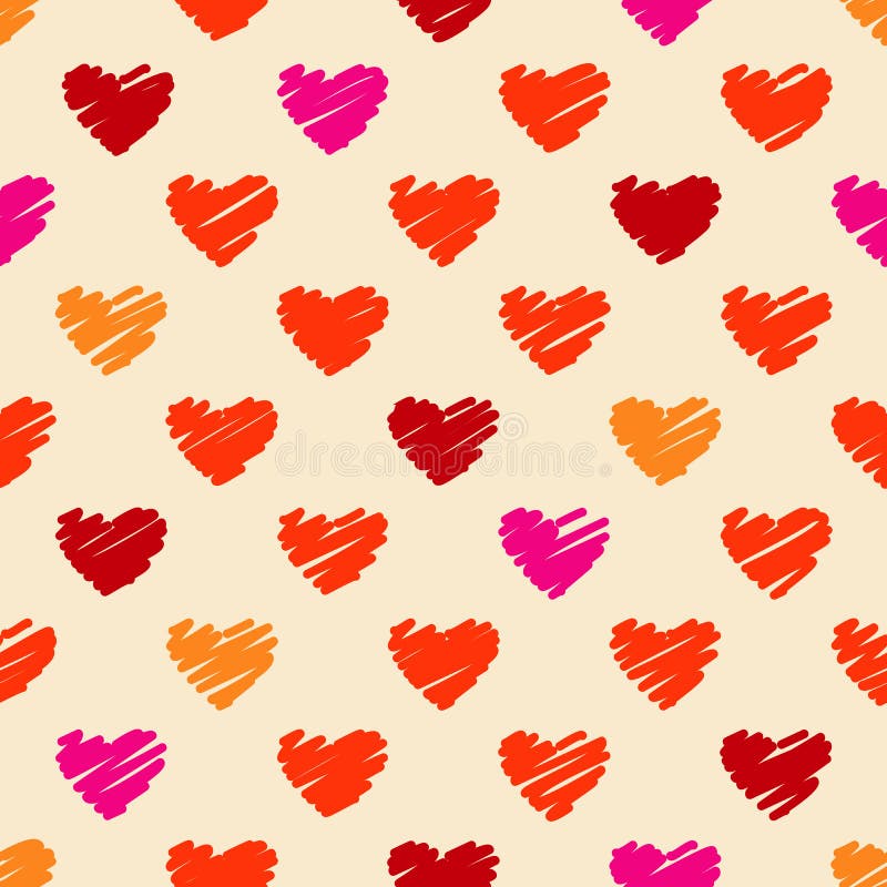 Seamless Drawing Hearts Pattern Stock Vector - Illustration of pastel ...