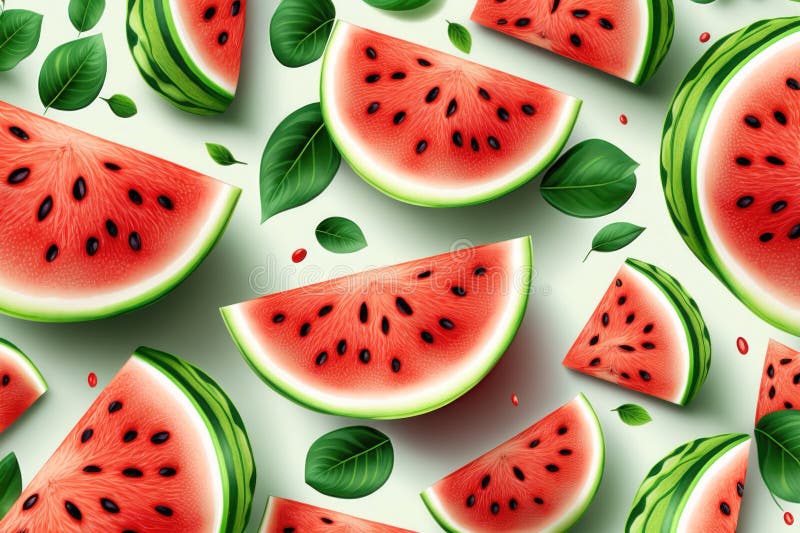Seamless Watermelons Pattern. Background with Watercolor Watermelon ...