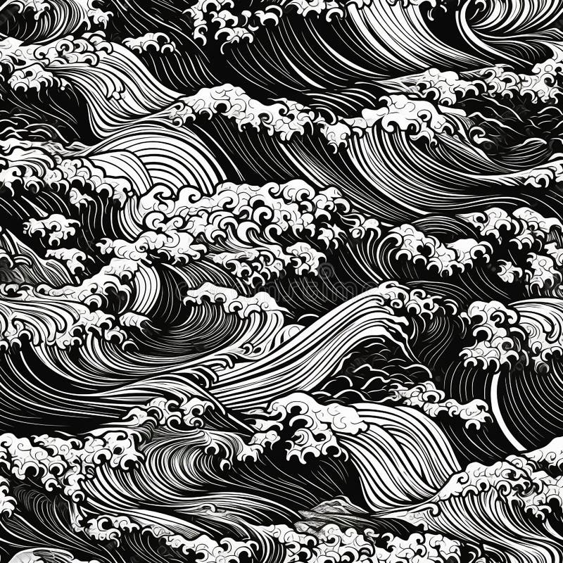Seamless Dynamic Wave Patterns in Black and White for Marine Themes ...