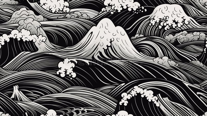 Seamless Dynamic Wave Patterns in Black and White, Powerful, Fluid ...