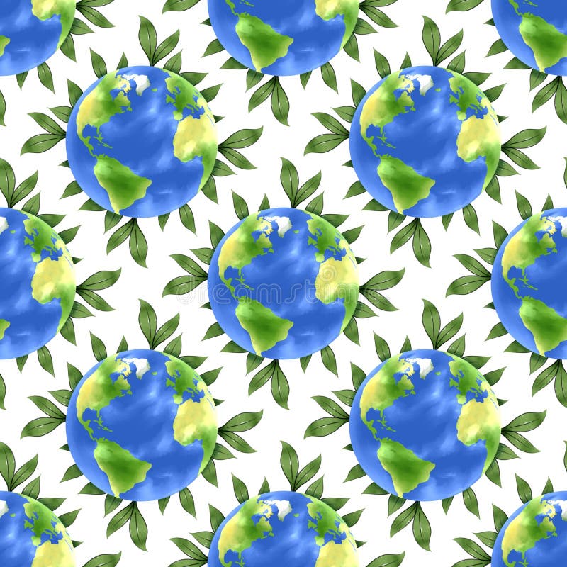 Seamless Earth Pattern with Leaves Stock Illustration - Illustration of ...