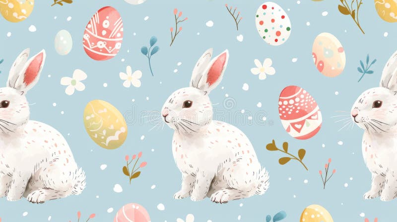 Seamless Easter Bunny Pattern on Blue Background Stock Image - Image of ...