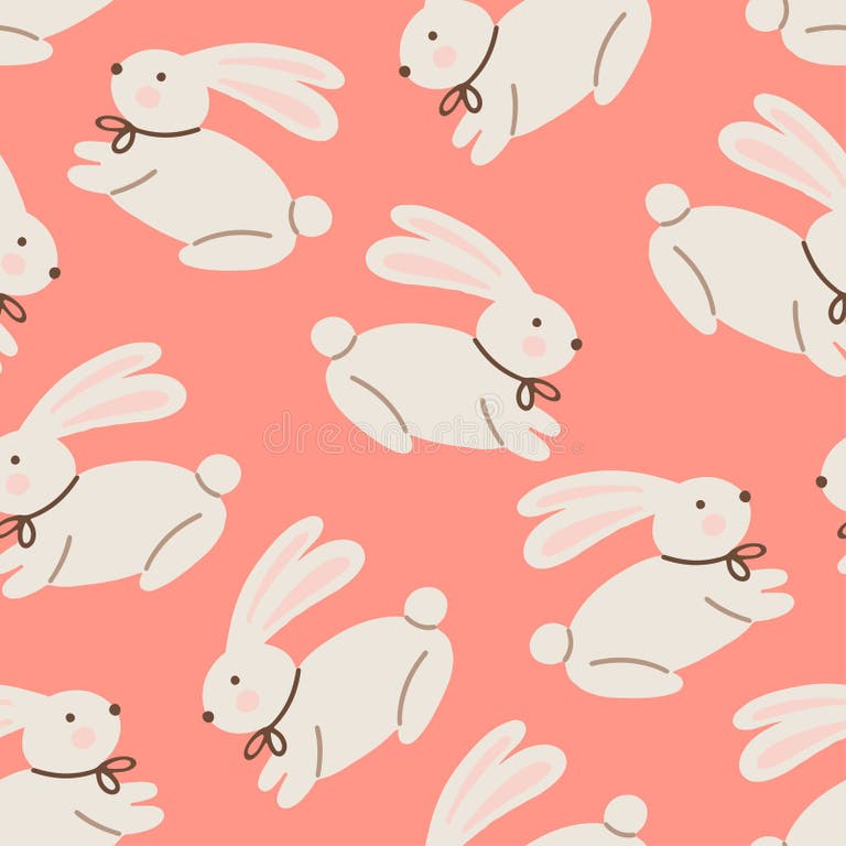 Seamless Easter Bunny Pattern with Cute Rabbits on Pink Background ...