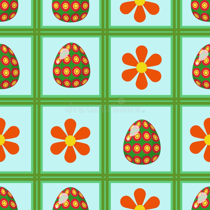 Seamless Easter Checkered Pattern with Patterned Eggs and Flowers for ...