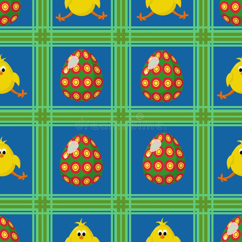 Seamless Easter Checkered Pattern with Spotted Eggs and Chickens for Fabric, Textile, Scrapbook ...