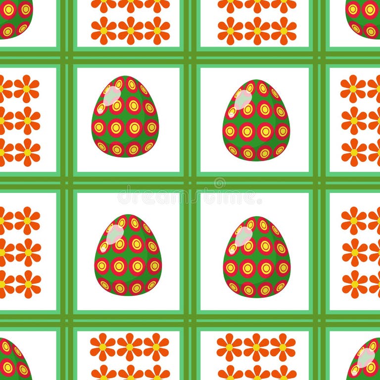 Seamless Easter Checkered Pattern with Spotted Eggs and Flowers for Fabric, Textile, Scrapbook ...