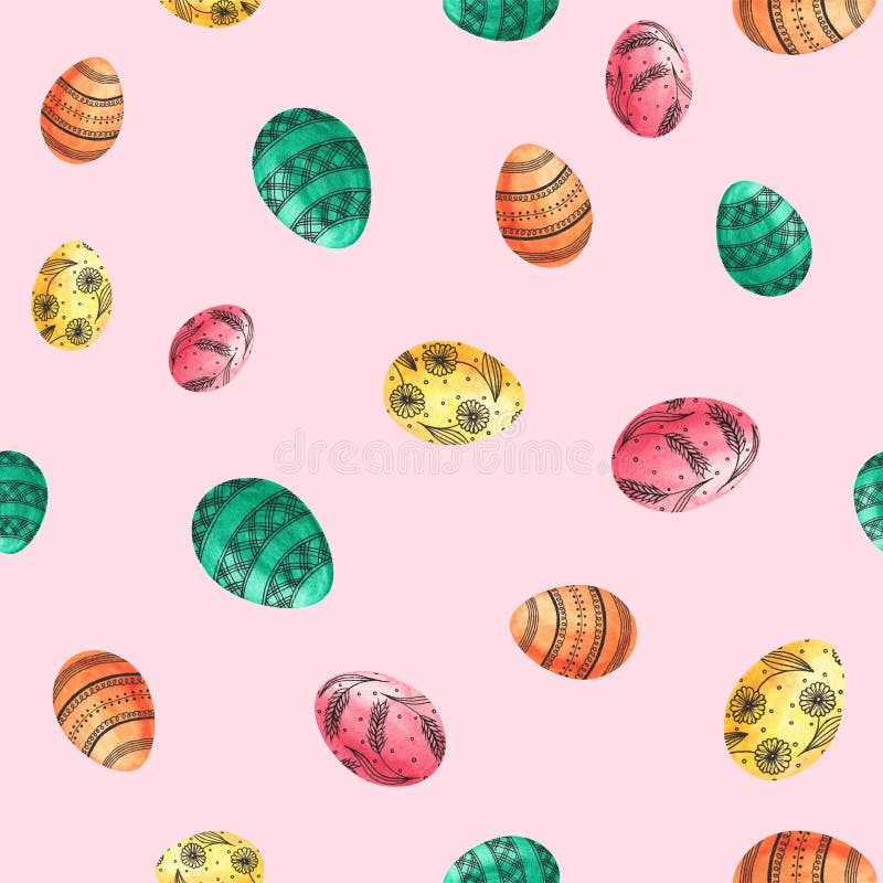 Seamless Easter Eggs Pattern. Watrcolor Eggs on White Background ...