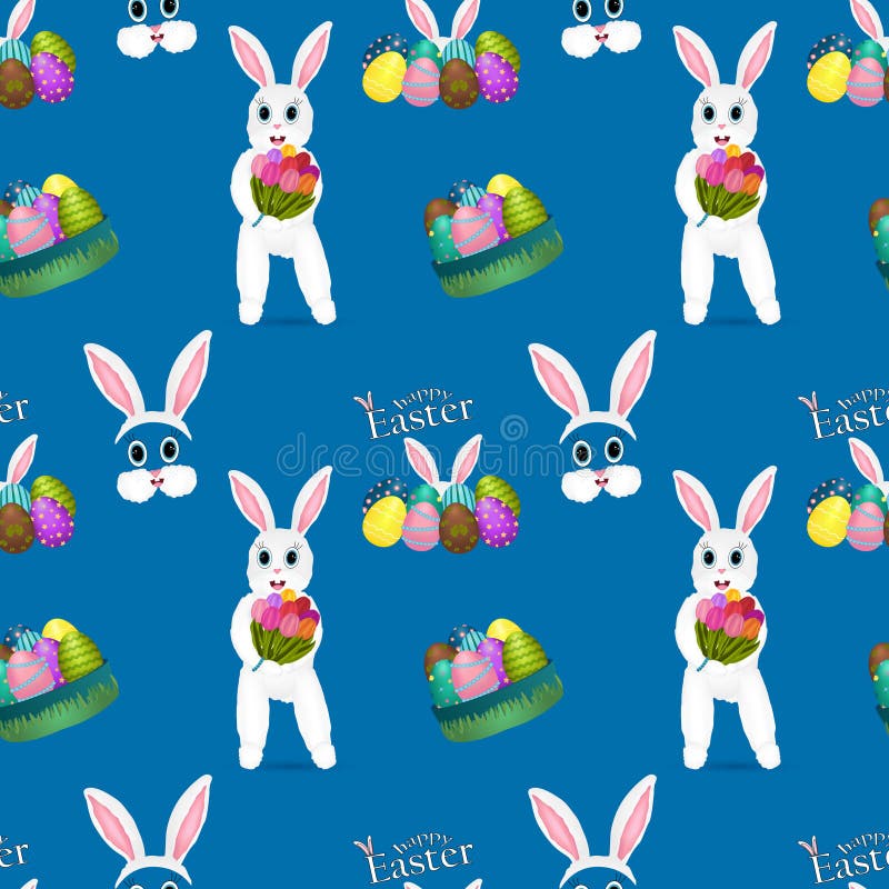Seamless Easter Pattern with Bunny and Colorful Eggs Stock Vector - Illustration of rabbits ...