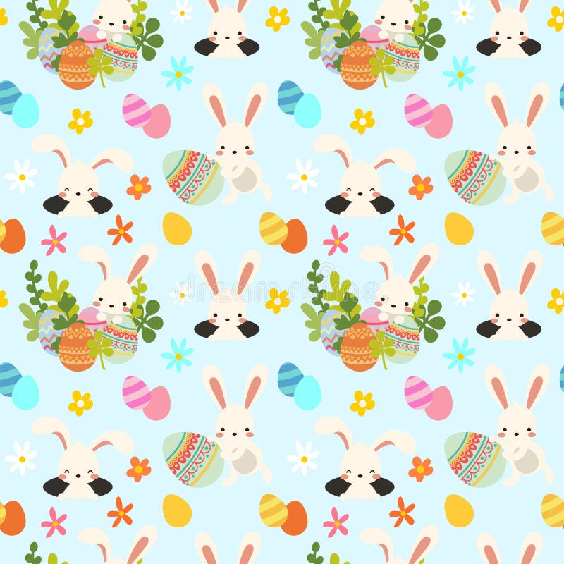 Cute Easter Bunny with Carrots Seamless Pattern Stock Vector ...