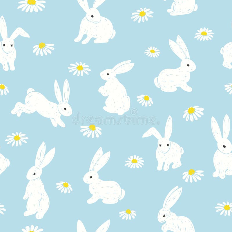 Seamless Bunny Pattern. Vector Background with Rabbits. Stock Vector ...