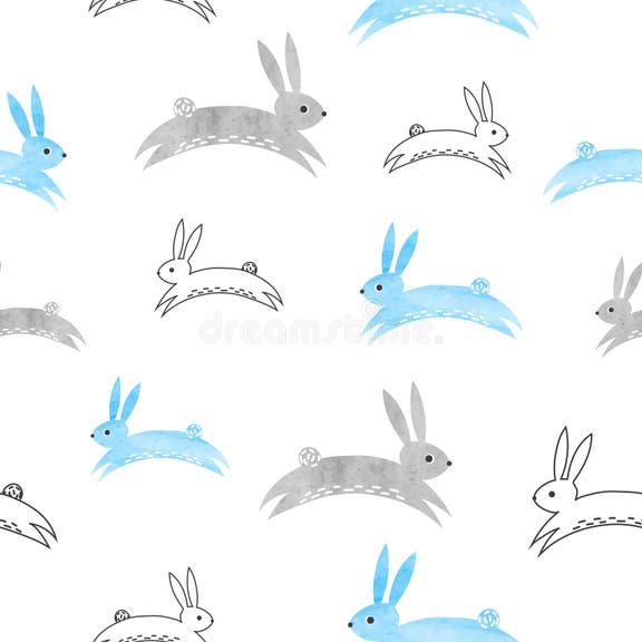 Seamless Easter Pattern with Cute Bunny. Vector Simple Rabbit ...