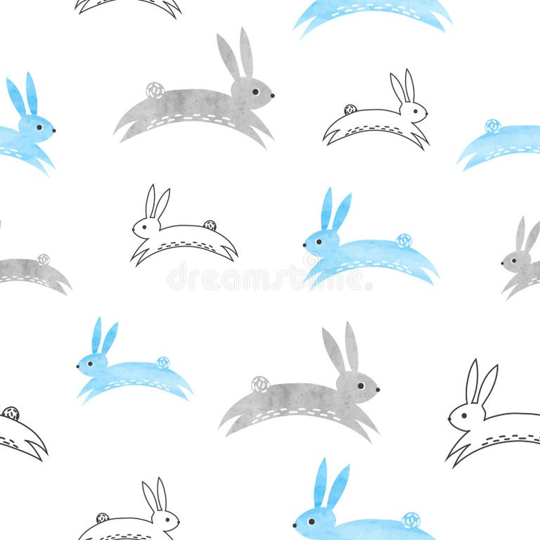 Seamless Easter Pattern with Cute Bunny. Vector Simple Rabbit ...