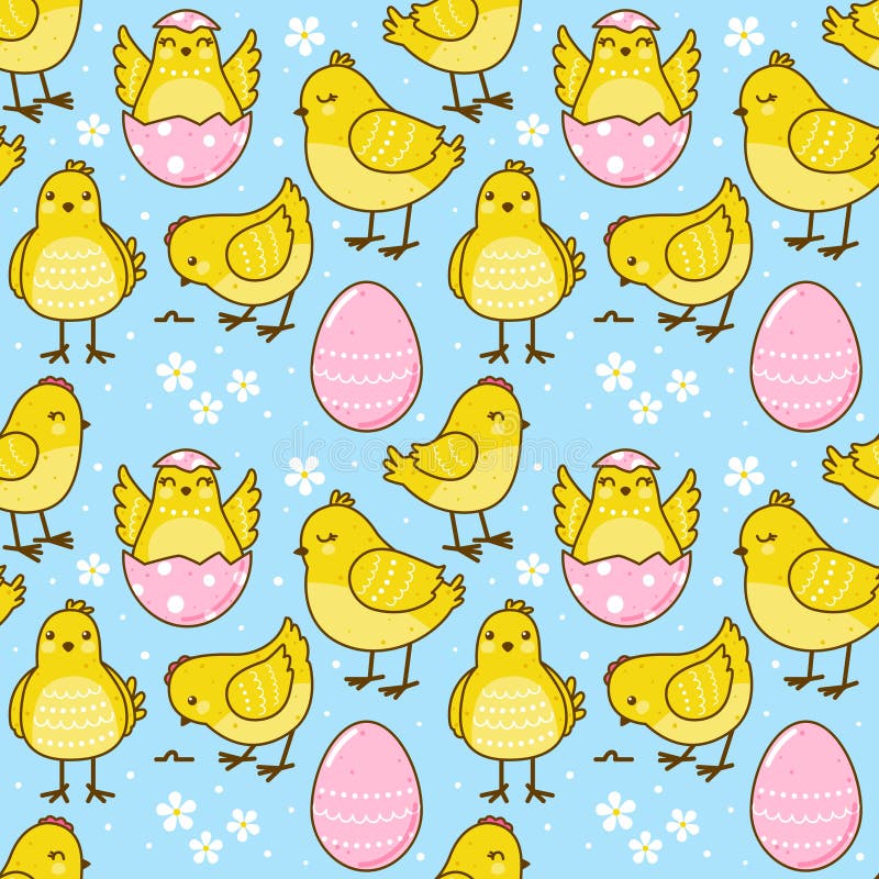 Seamless Easter Pattern with Chickens Stock Vector - Illustration of orange, animal: 141929078