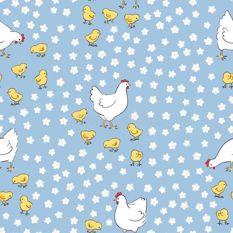 Seamless Easter Pattern with Cute Hens and Chickens Stock Vector - Illustration of cartoon ...