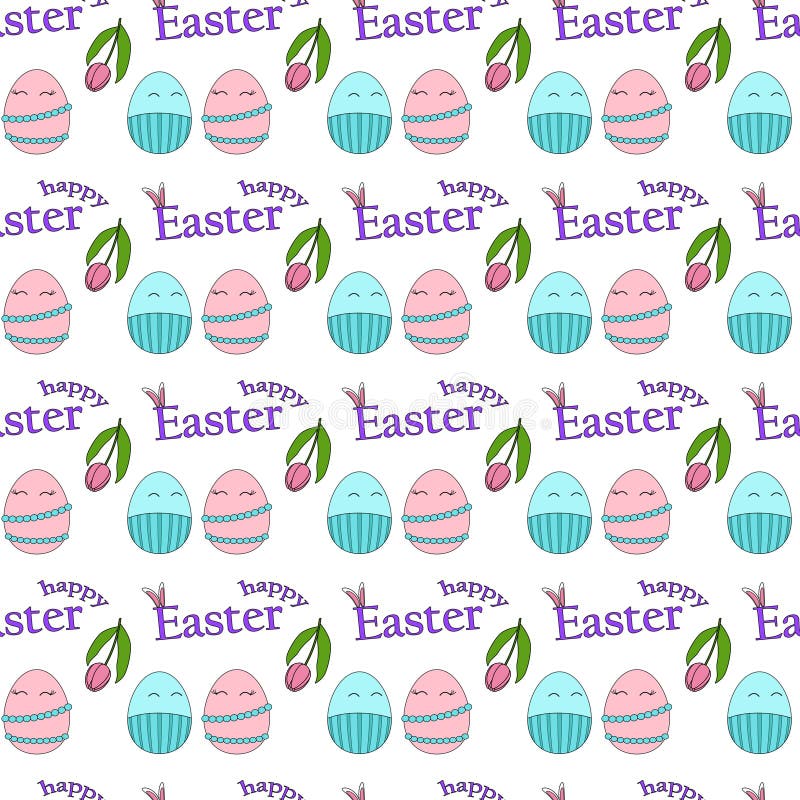 Seamless Easter Pattern with Decorative Eggs and Tulips Stock Illustration - Illustration of ...