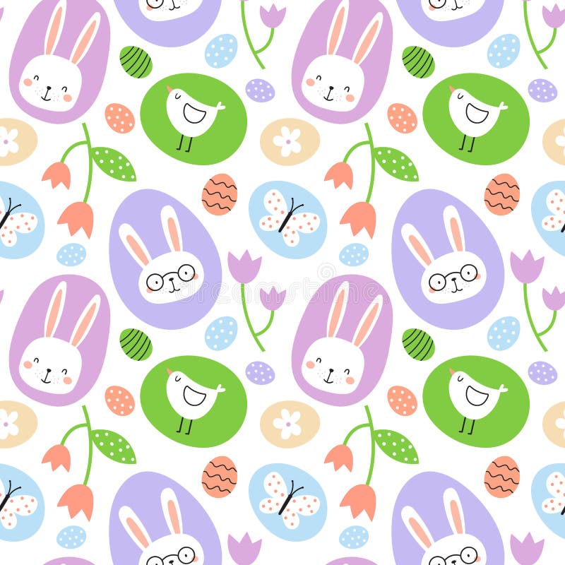 Seamless Easter Pattern. Hand Drawn Colorful Children S Spring Easter ...
