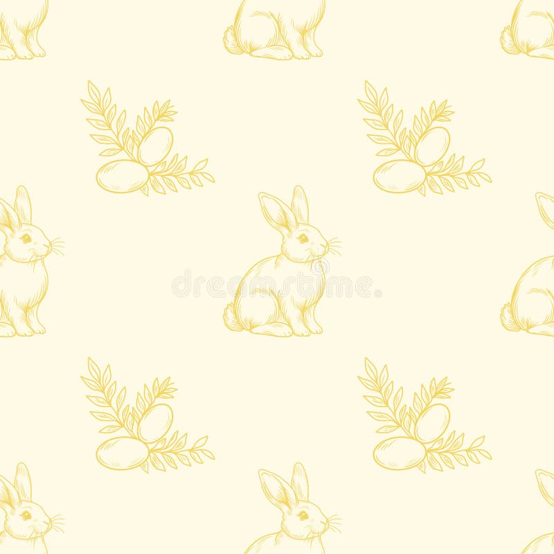 Seamless Easter Pattern with Rabbits, Eggs, and Botanical Elements ...