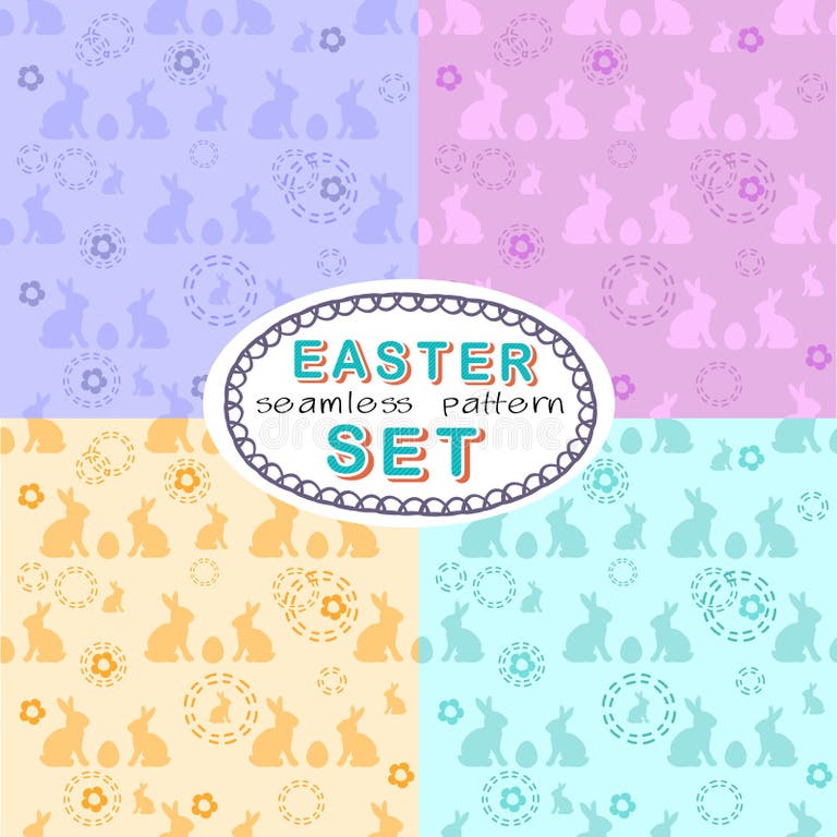 Seamless Easter Pattern Set with Four Patterns with Eggs and Rabbits Stock Vector - Illustration ...